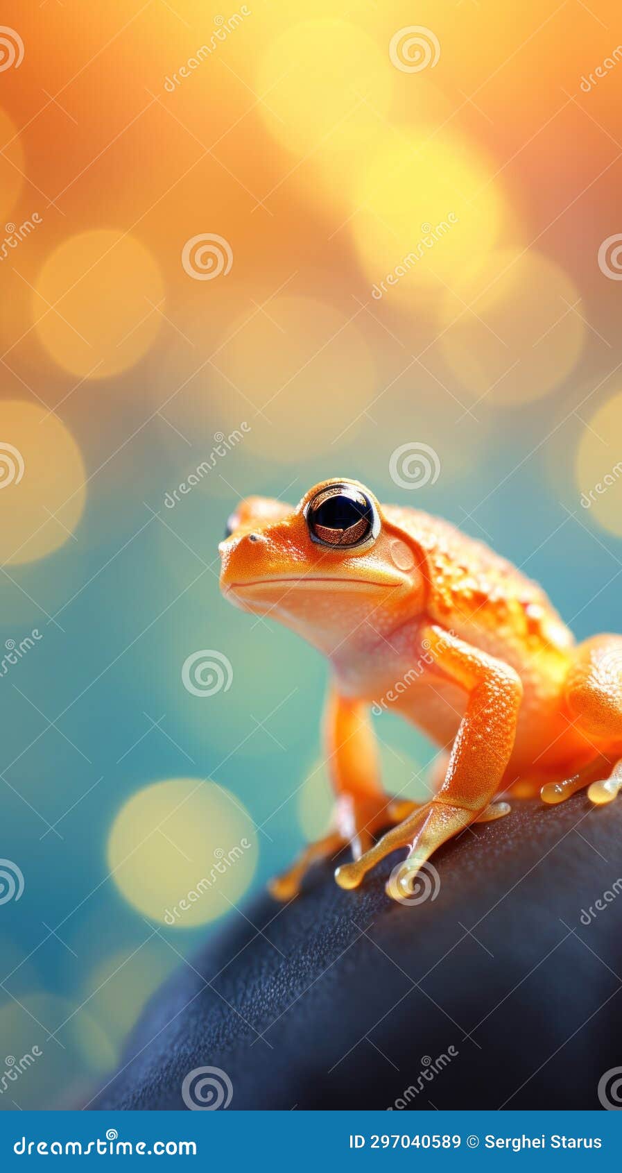A Small Orange Frog Sitting on Top of a Rock, AI Stock Image - Image of ...
