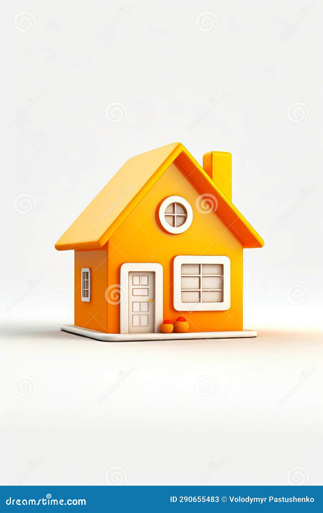Small Orange House with White Roof and Windows on White Background ...