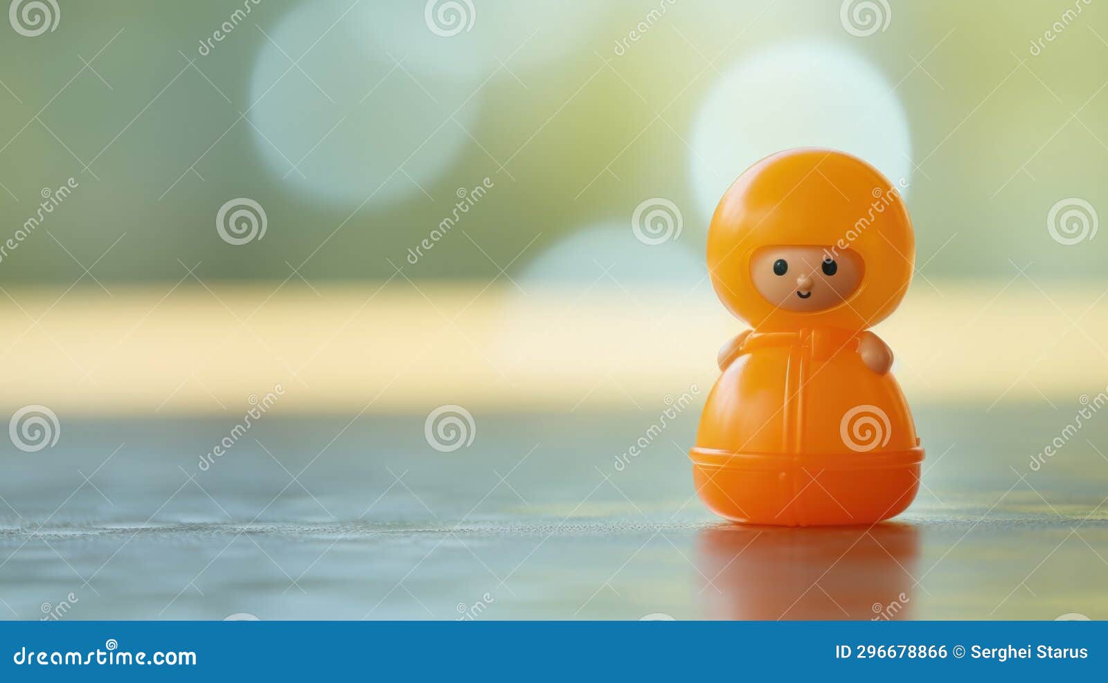 A Small Orange Toy Figure Standing on a Table, AI Stock Photo - Image ...