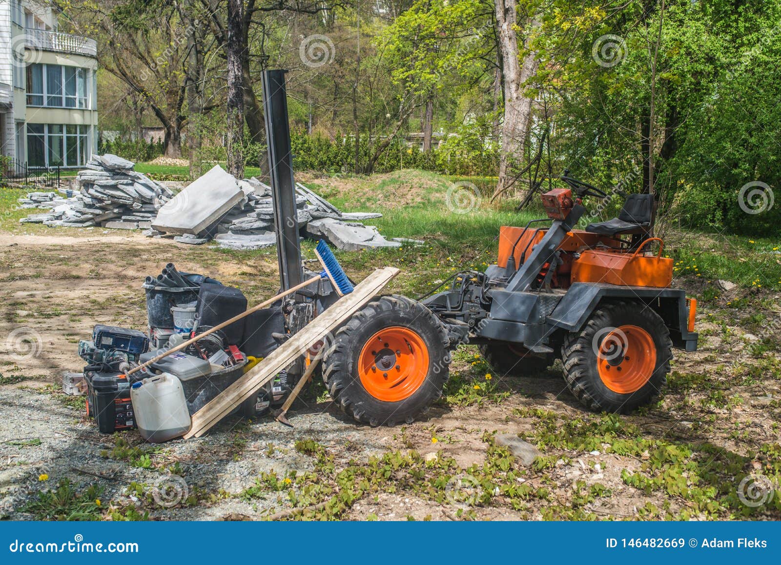 Small Tractor with Fork Lift during Construction Works Editorial Stock ...