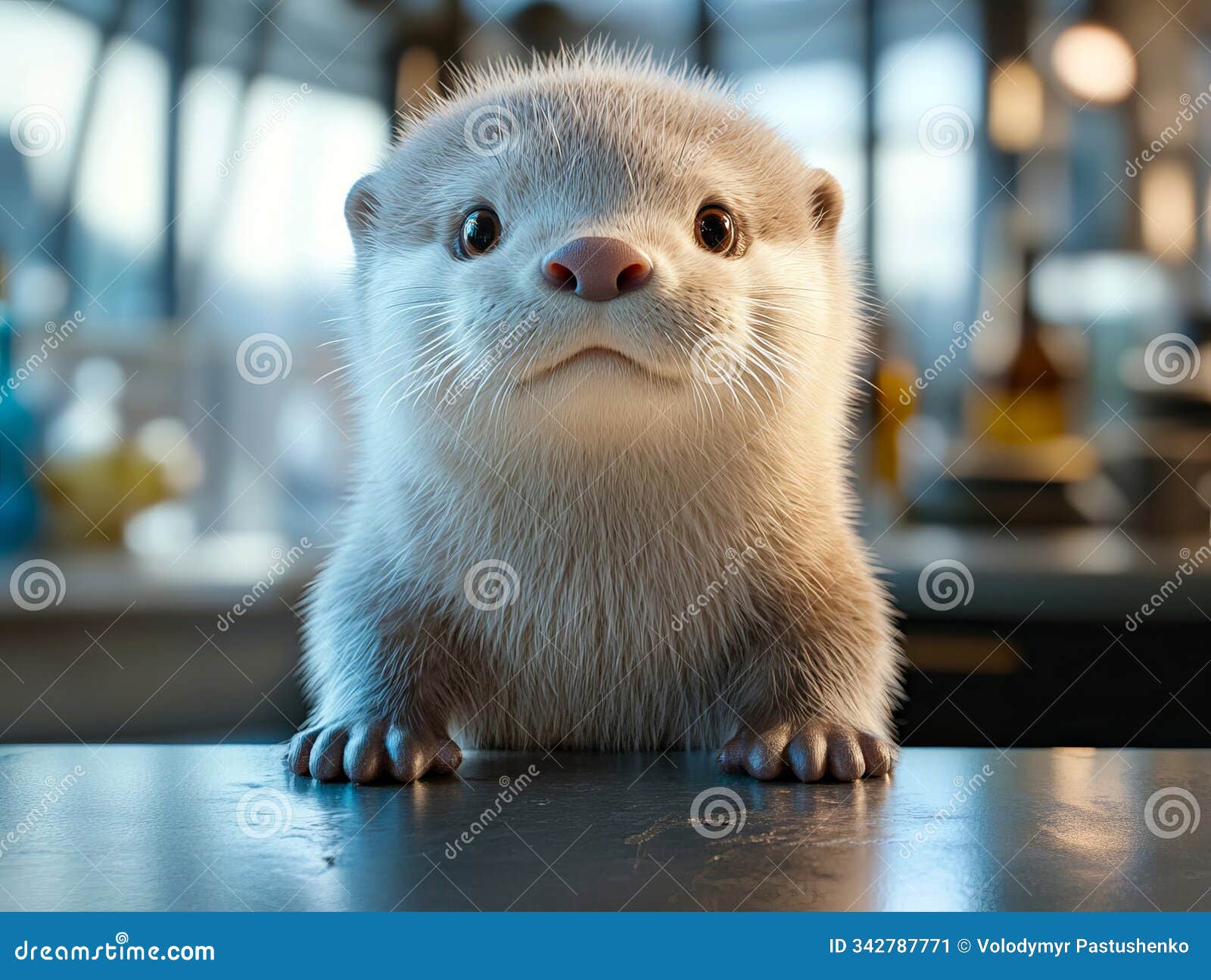A Small Otter Sitting on Top of a Table Stock Image - Image of utensils ...