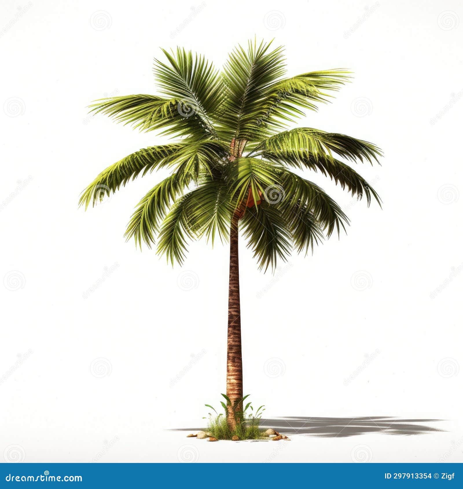 Small Palm Tree Standing Alone in Middle of an Empty White Background ...