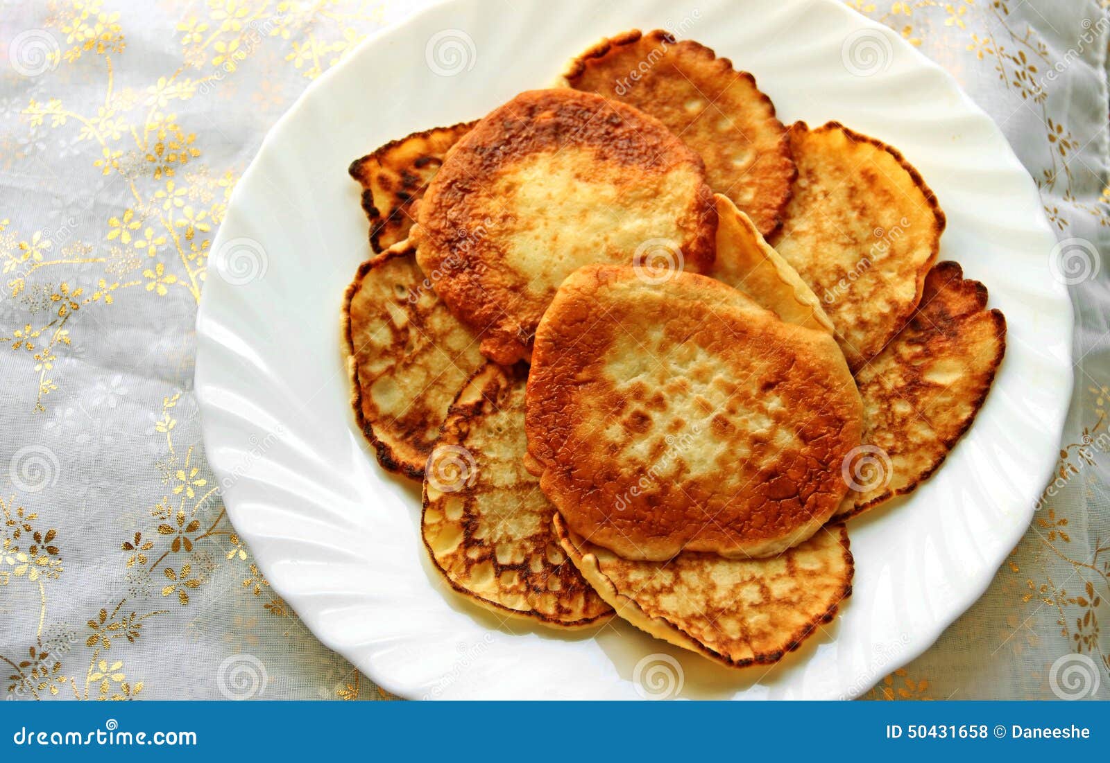 Small Pancakes on a White Plate. Wide Pancake Week Stock Photo - Image ...