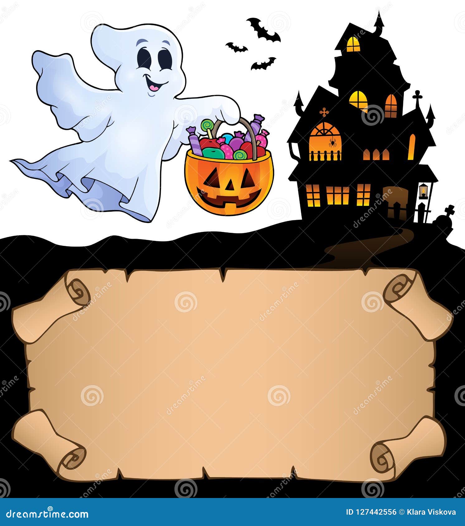 Small Parchment and Halloween Ghost Stock Vector - Illustration of ...