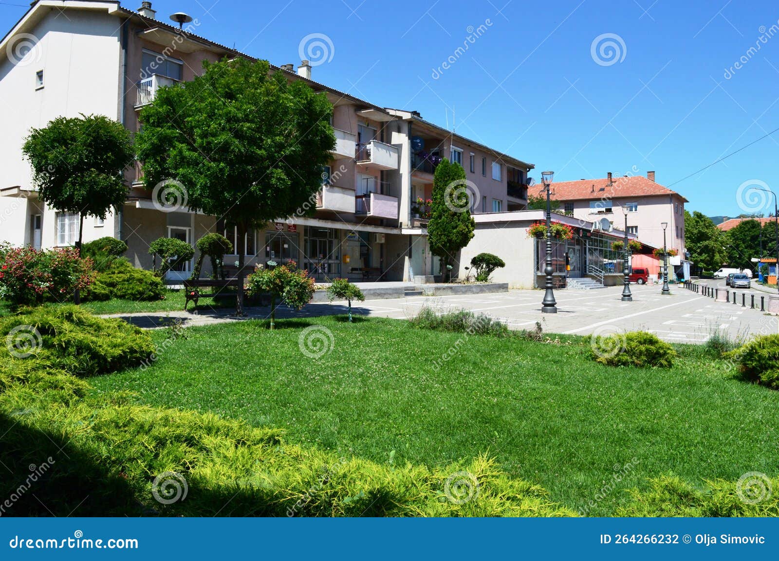Small Park in Front of the Building Stock Photo - Image of front ...