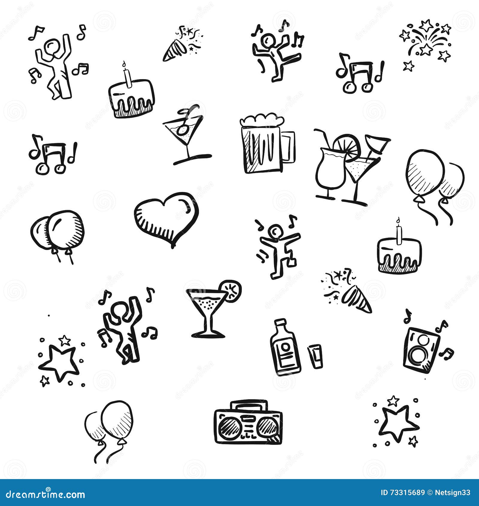 Small Party Doodles Hand Drawn Sketches Stock Vector - Illustration of ...