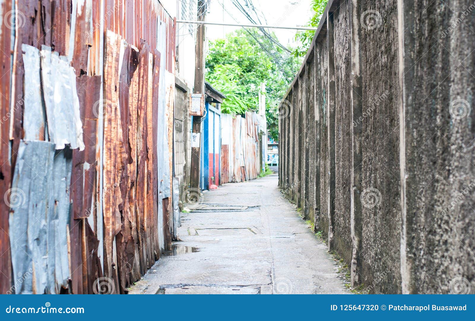 Small Path into an Alley in Bangkok, Thailand, Left Side is Rust Stock ...