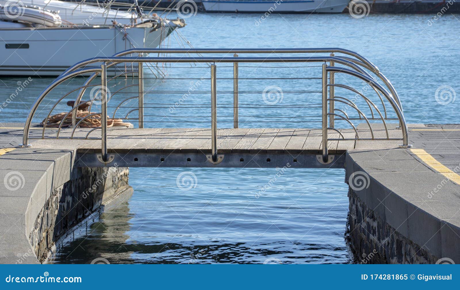 Small Pedestrian Bridge in Steel and Wood Stock Image - Image of port ...