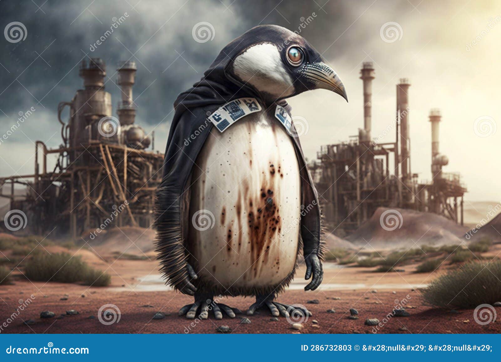 Small Penguin Stand in Front Toxic Mass from a Chemical. AI Generative ...