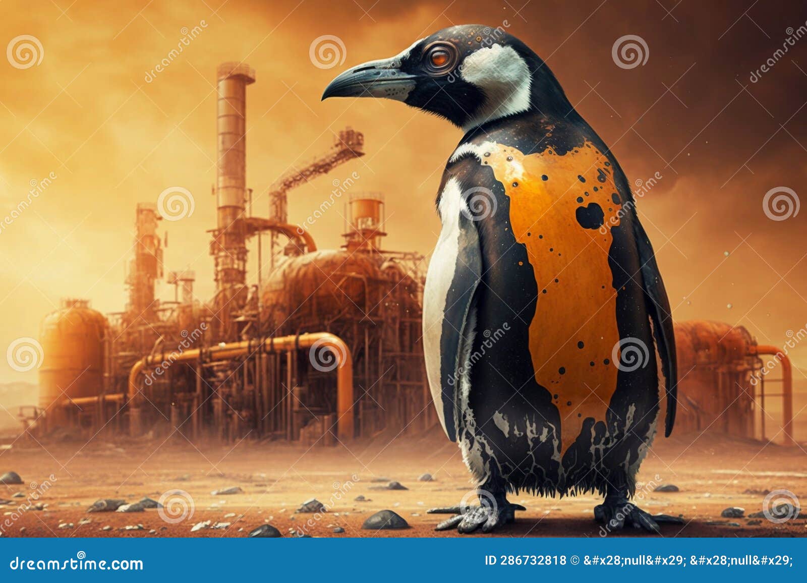 Small Penguin Stand in Front Toxic Mass from a Chemical. AI Generative ...
