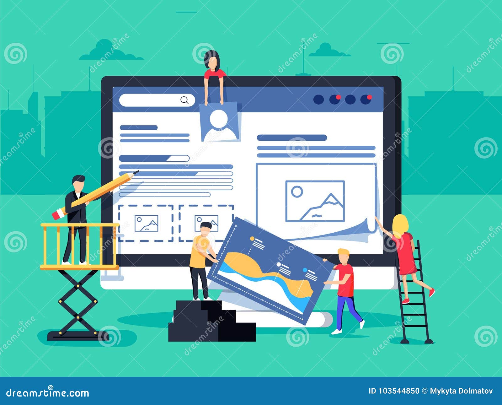 Small People Character Decorated Web Business Technology. Vector ...