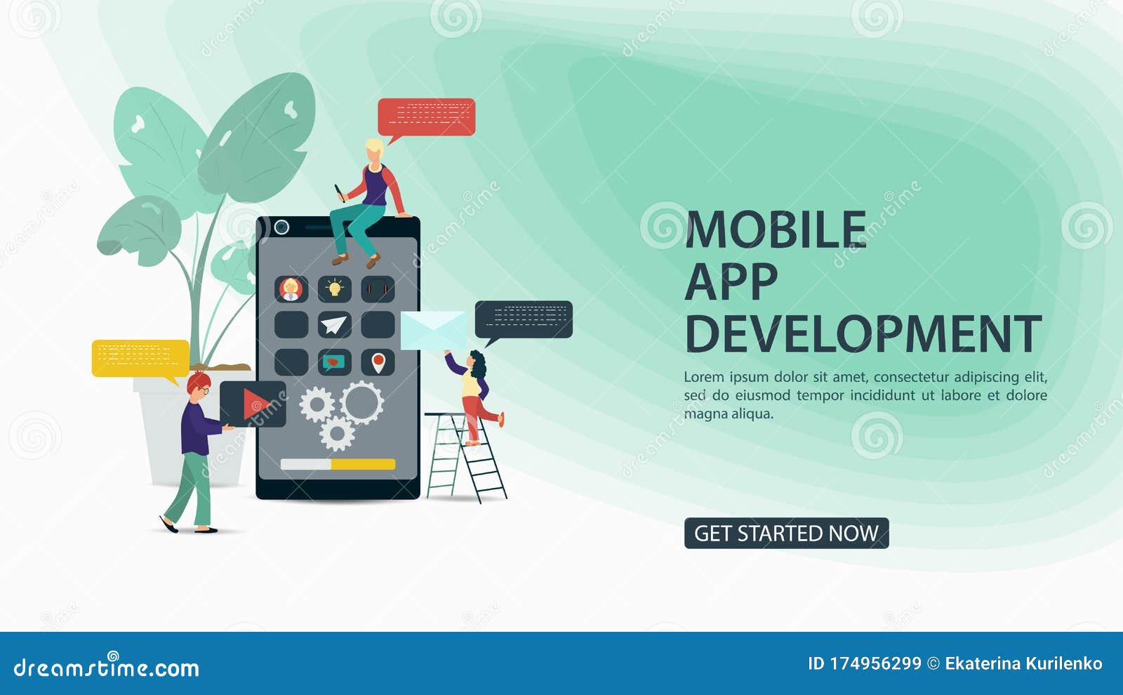 Little People Men and Women Making Smartphone Apps for Website or ...