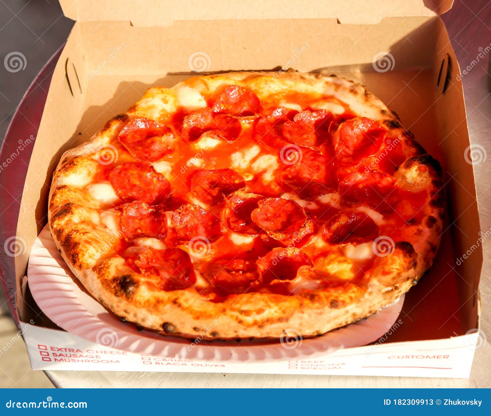 Small pepperoni pizza pie stock image. Image of culture - 182309913