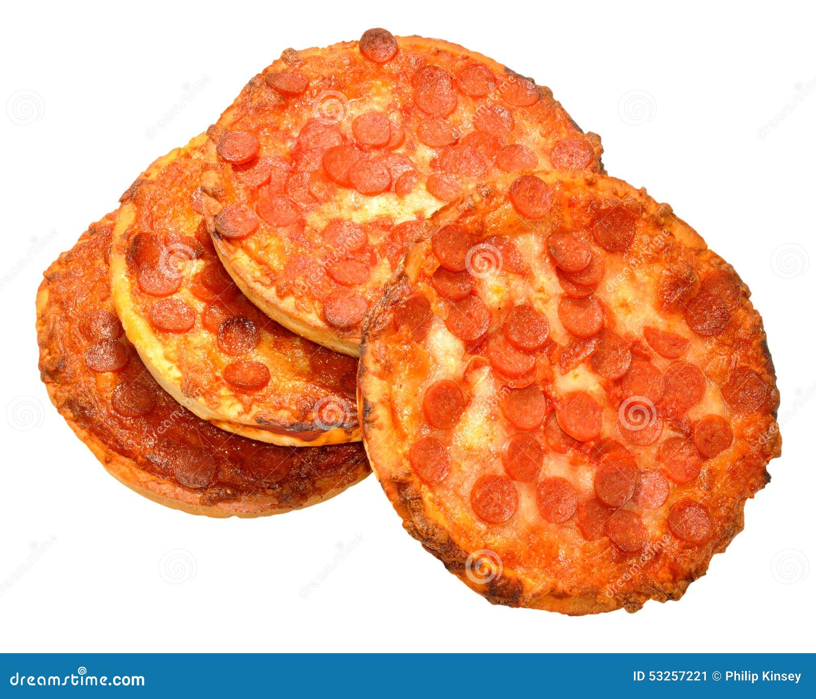 Small Pepperoni Pizzas stock image. Image of sausage - 53257221