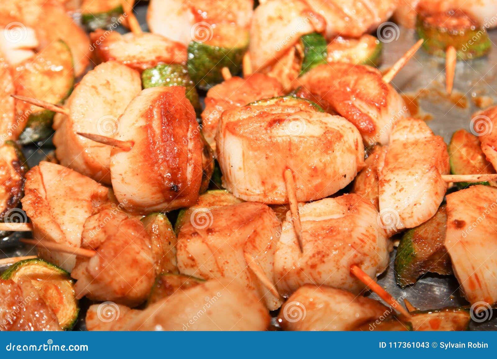 Pieces of Chicken Meat and Pork on Peaks Stock Image - Image of cooking ...