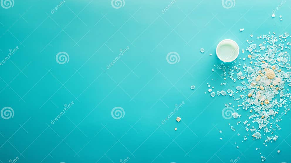 Small Pieces of Shattered Plastic Scattered on Light Blue Background ...