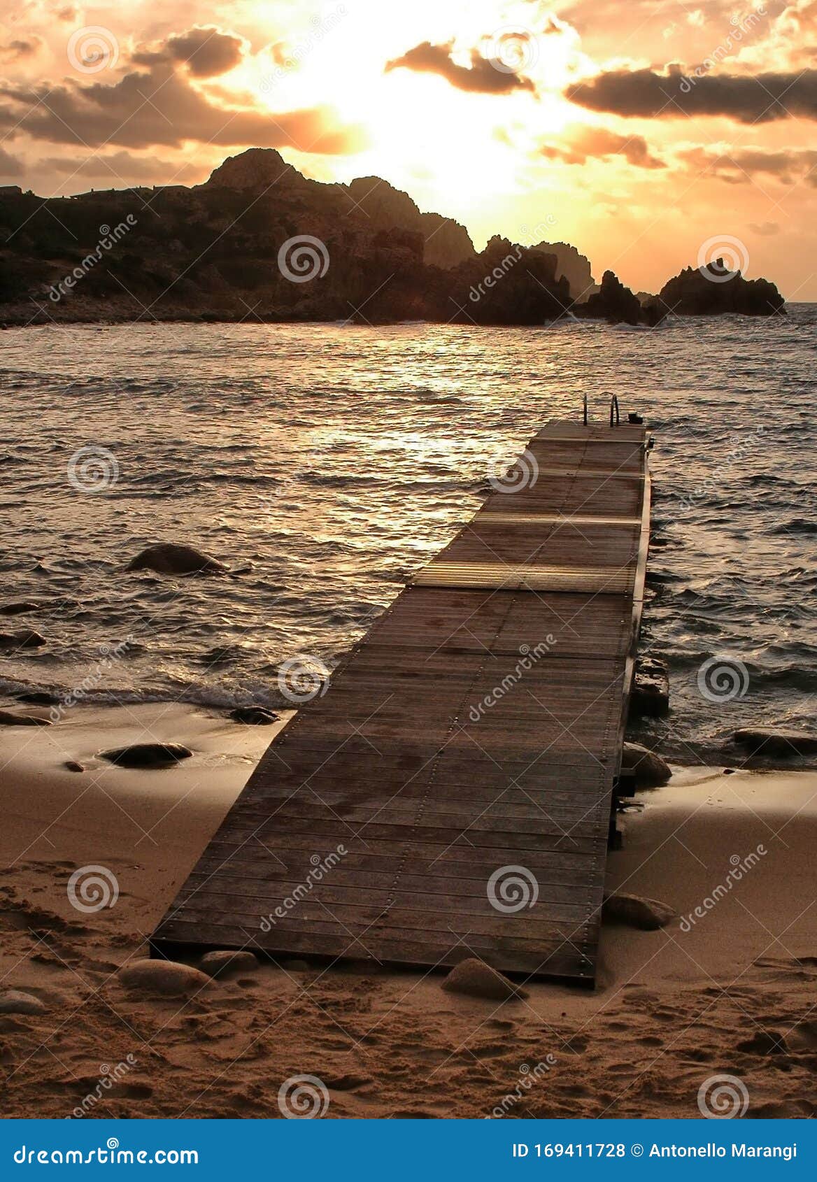 Small Pier on the Beach at Sunset Stock Photo - Image of footbridge ...