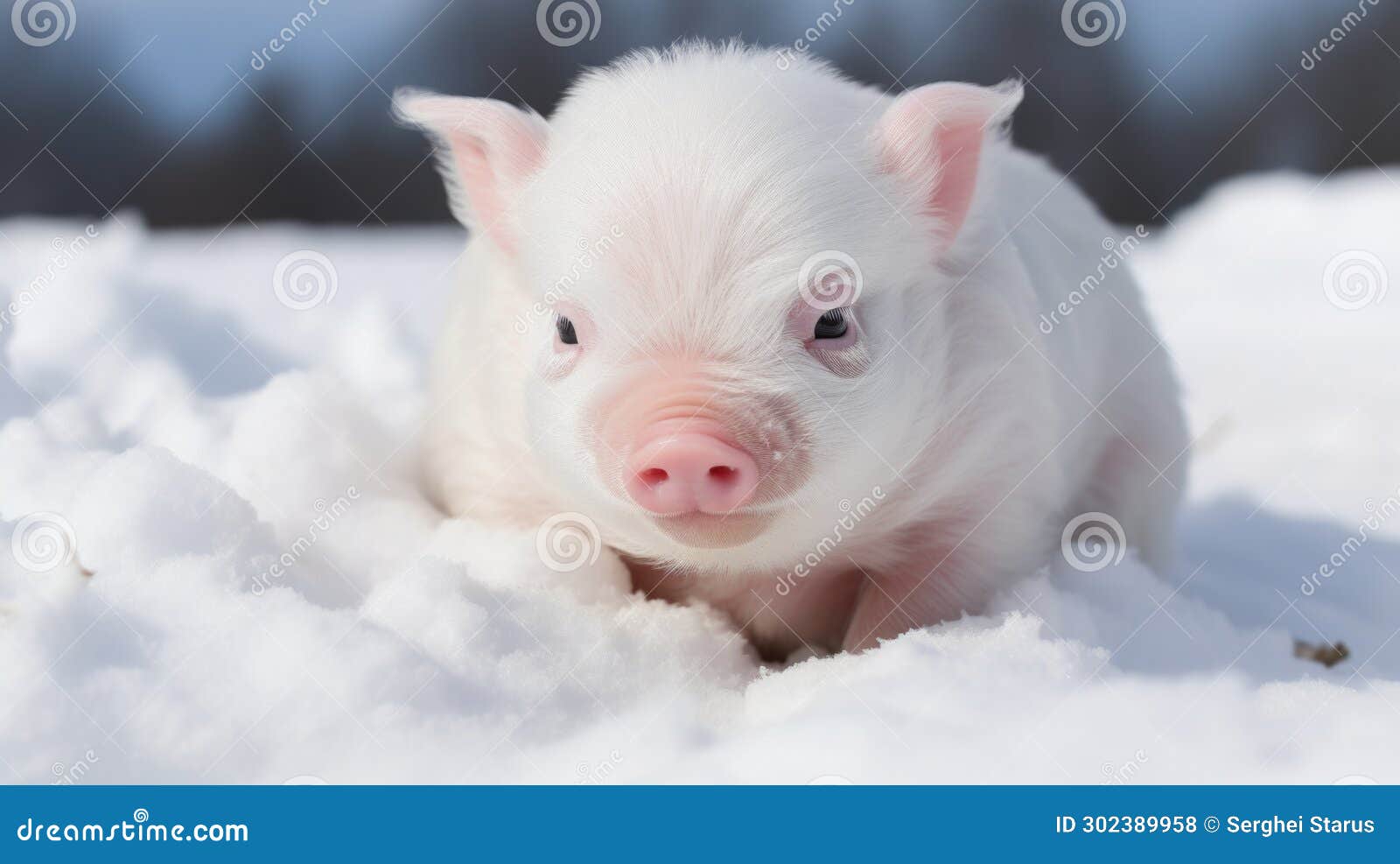 A Small Pig is Laying in the Snow with Its Eyes Closed, AI Stock Photo ...