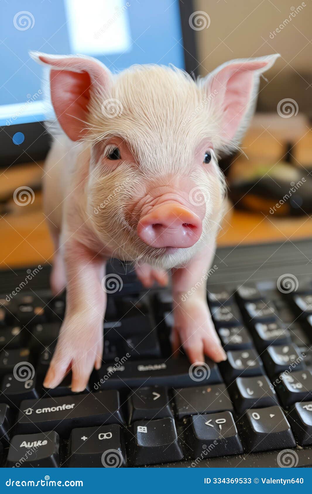 A Small Pig Standing on Top of a Computer Keyboard Stock Image - Image ...