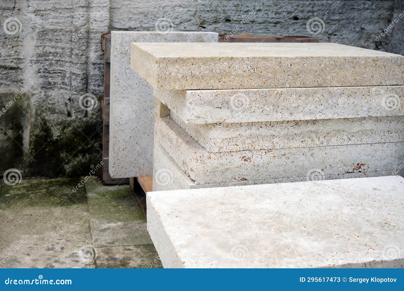 A Small Pile of Slabs of Shell Stone for the Construction Stock Image ...