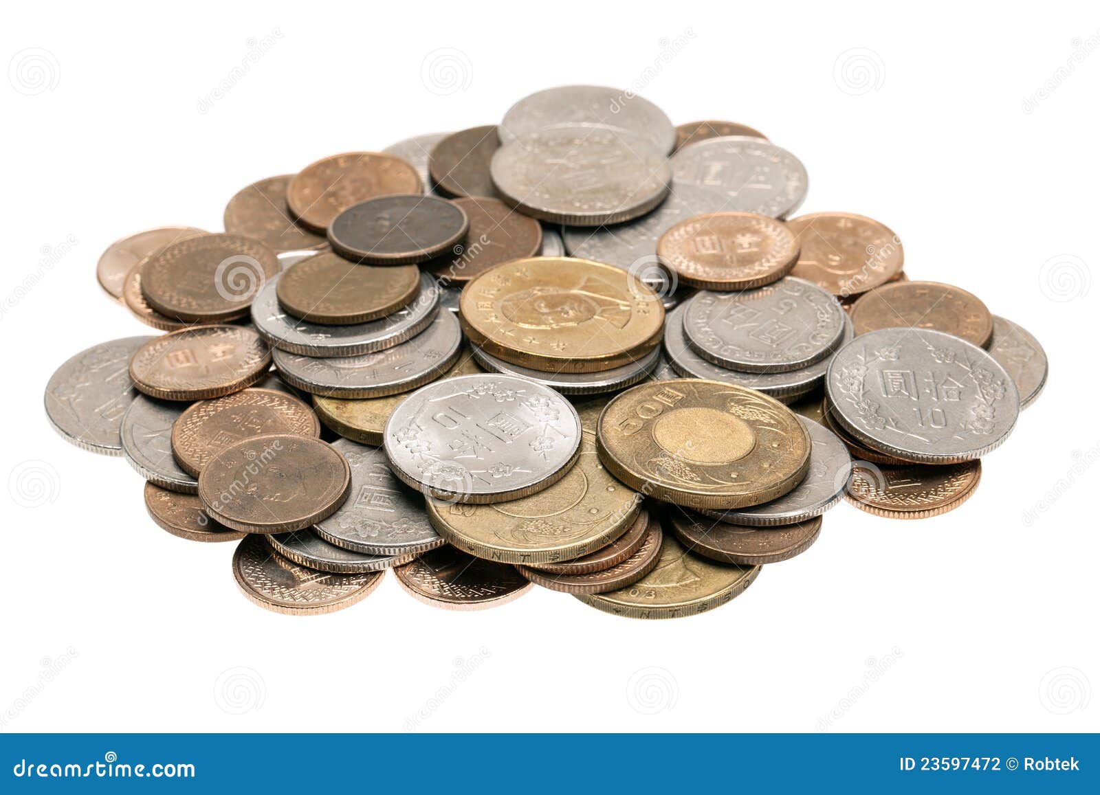 Small Pile of Taiwanese Coins Stock Photo - Image of taiwan, isolated ...