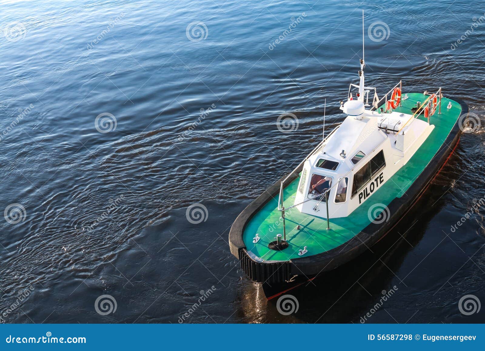 Small Pilot Boat with Green Deck on Sea Water Stock Photo - Image of ...