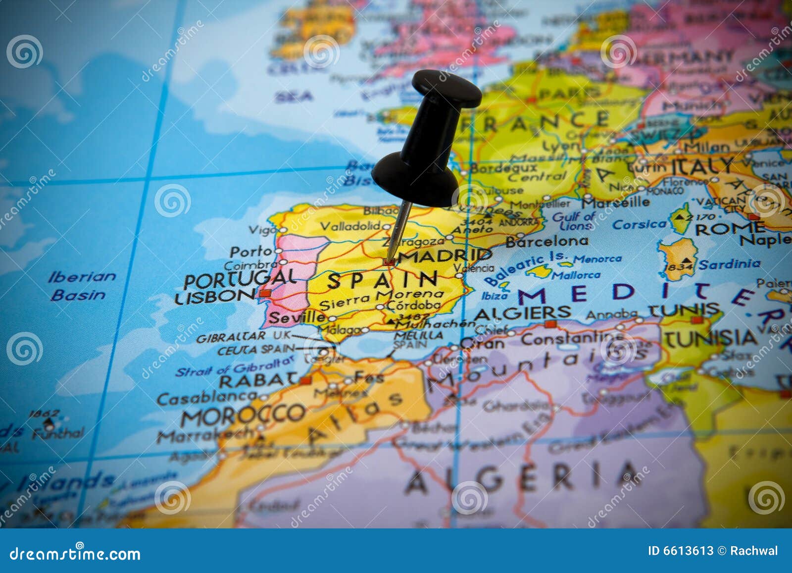 Small Pin Pointing on Madrid Stock Image - Image of direction, marker ...