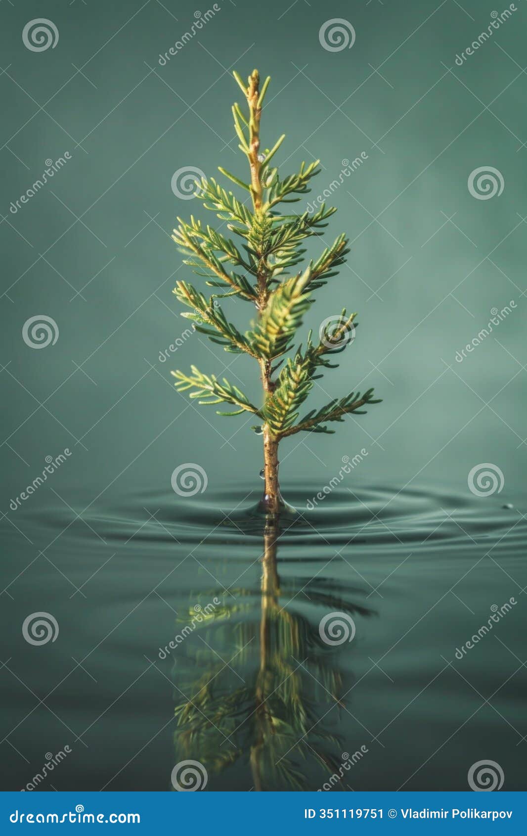 A Small Pine Tree Grows Out of Calm Water Stock Image - Image of nature ...