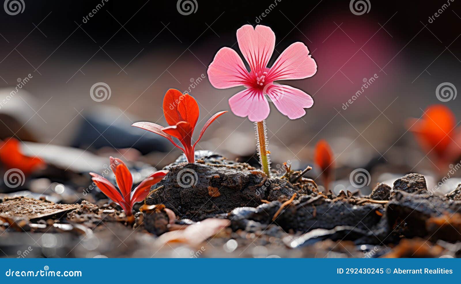 A Small Pink Flower Growing Out of the Ground Stock Illustration ...