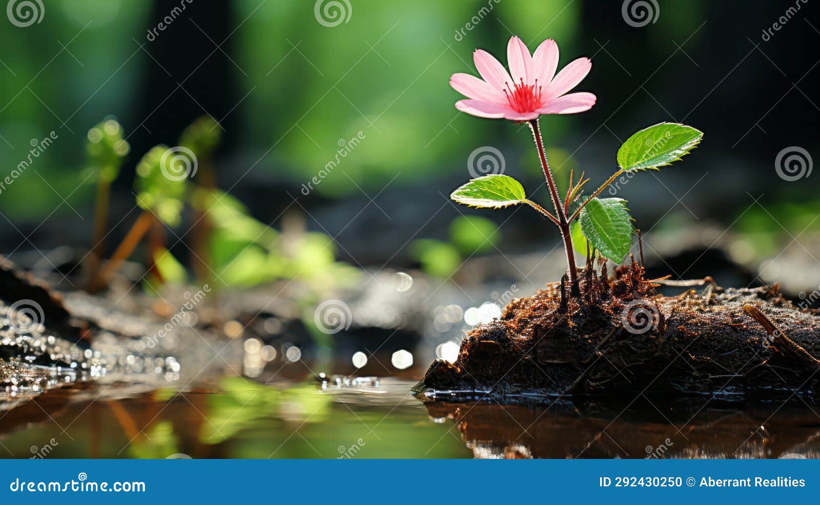 A Small Pink Flower Growing Out of the Ground Stock Illustration ...