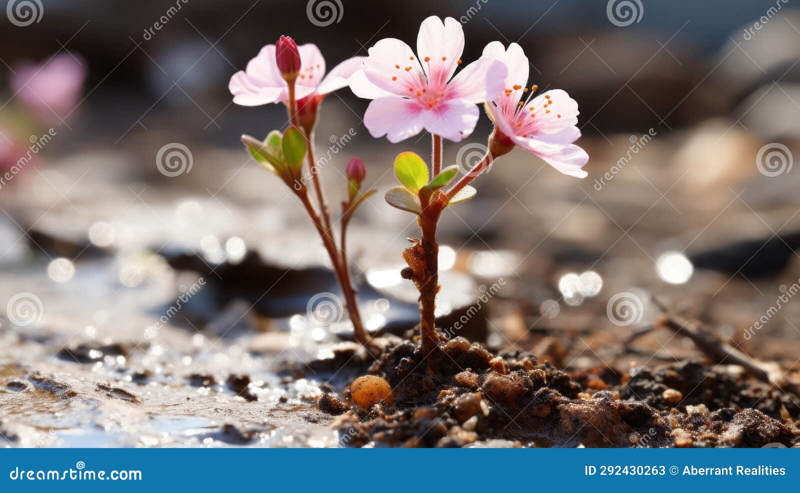 A Small Pink Flower is Growing Out of the Ground Stock Illustration ...
