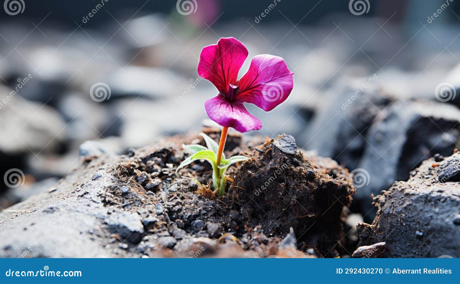A Small Pink Flower is Growing Out of the Ground Stock Illustration ...
