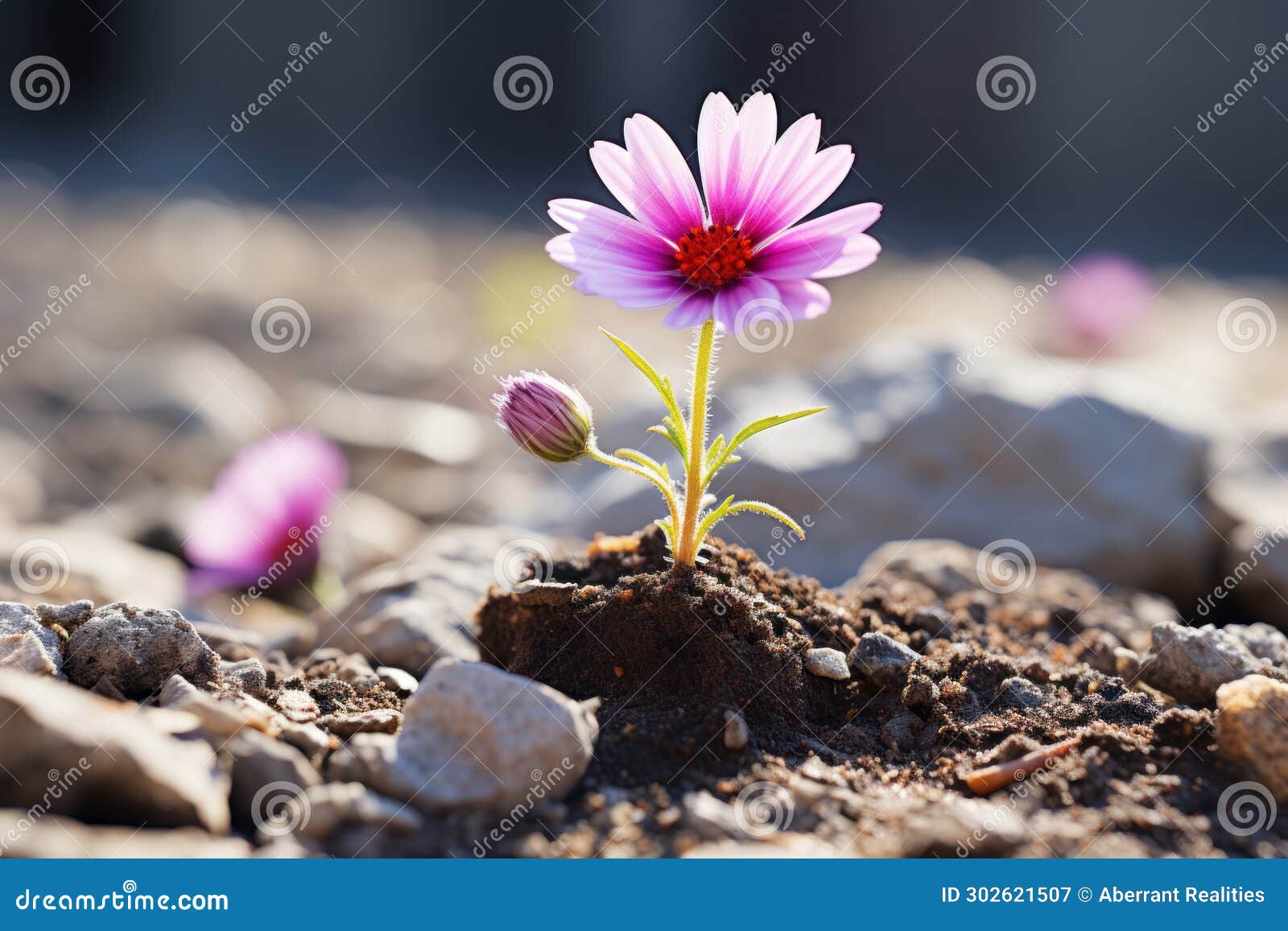 A Small Pink Flower is Growing Out of the Ground Stock Illustration ...