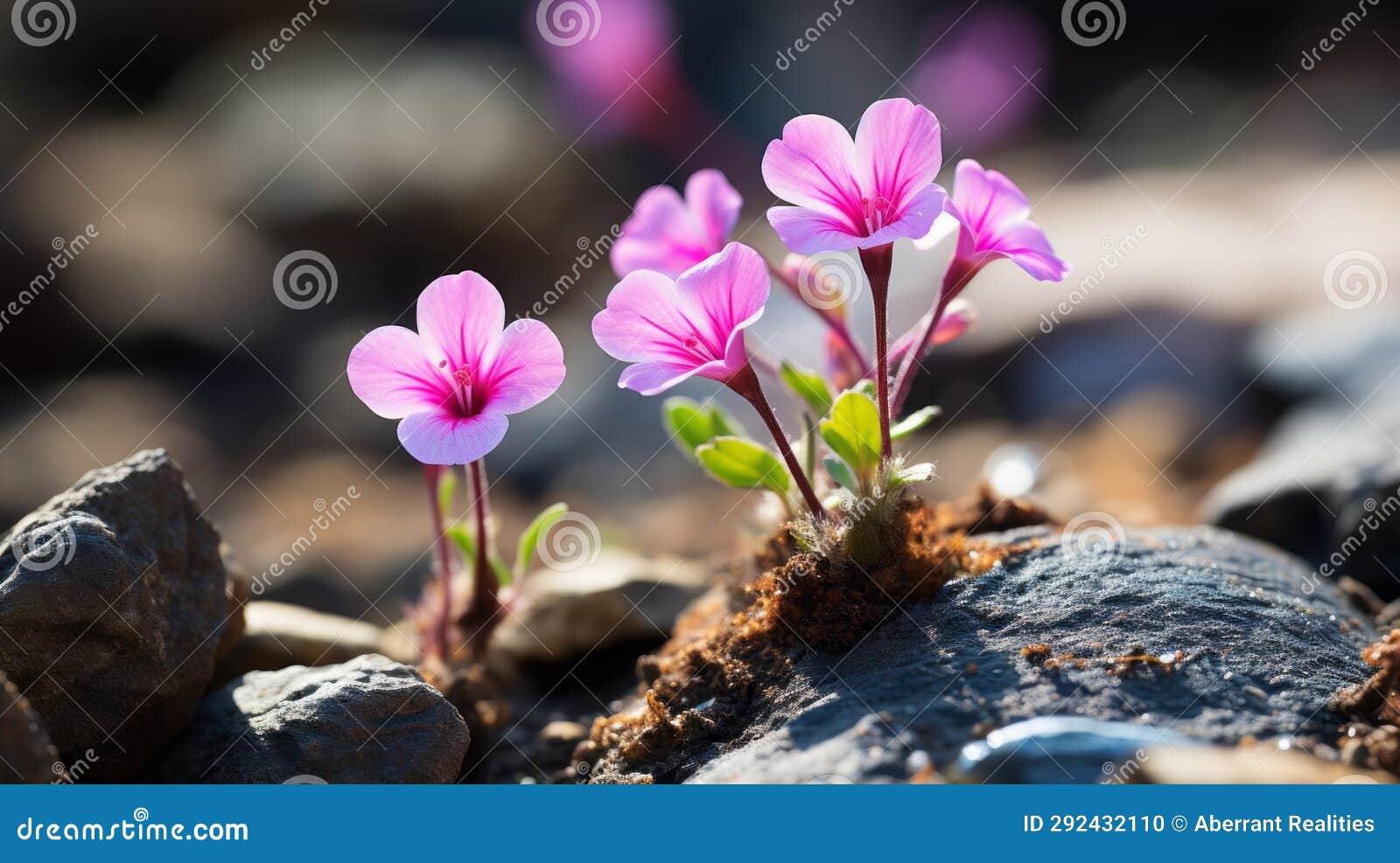 Small Pink Flowers Growing Out of Rocks in the Ground Stock ...