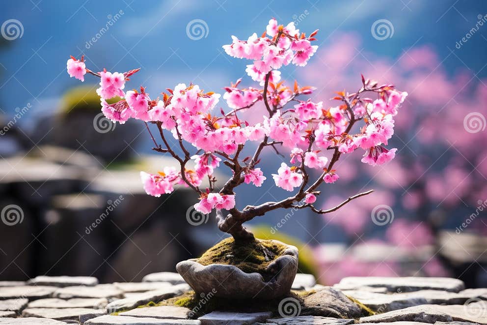 A Small Pink Tree with Pink Flowers Stock Illustration - Illustration ...