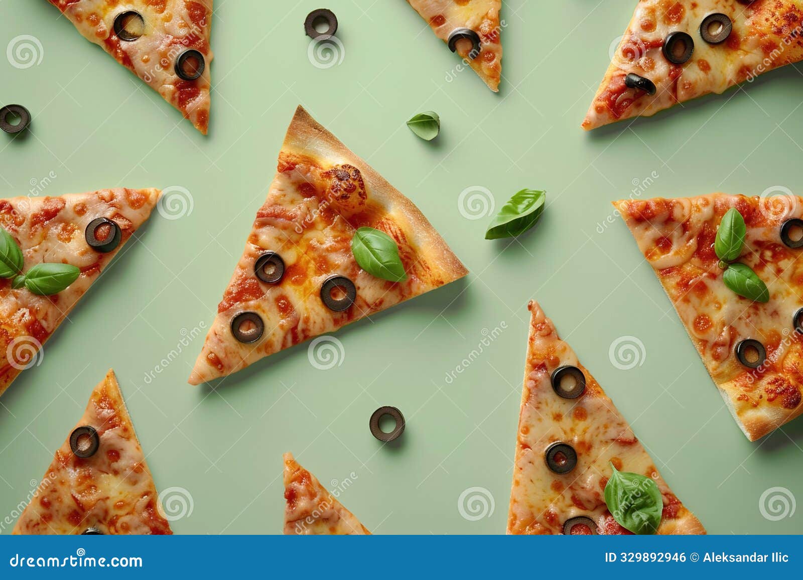 Small Pizza Slices on Pastel Green Background. Generative Ai Stock ...