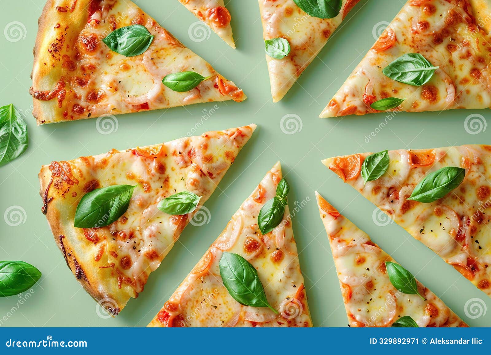 Small Pizza Slices on Pastel Green Background. Generative Ai Stock ...