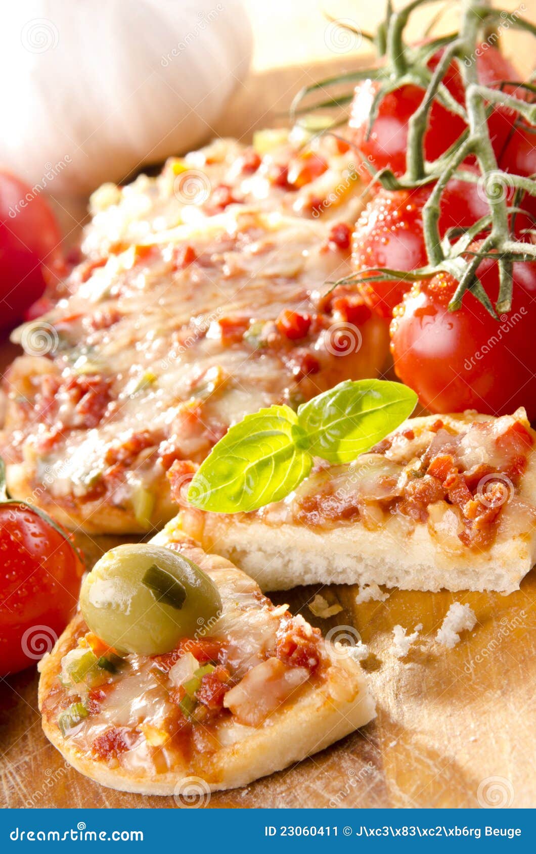 Small pizzas with peppers stock image. Image of wooden - 23060411