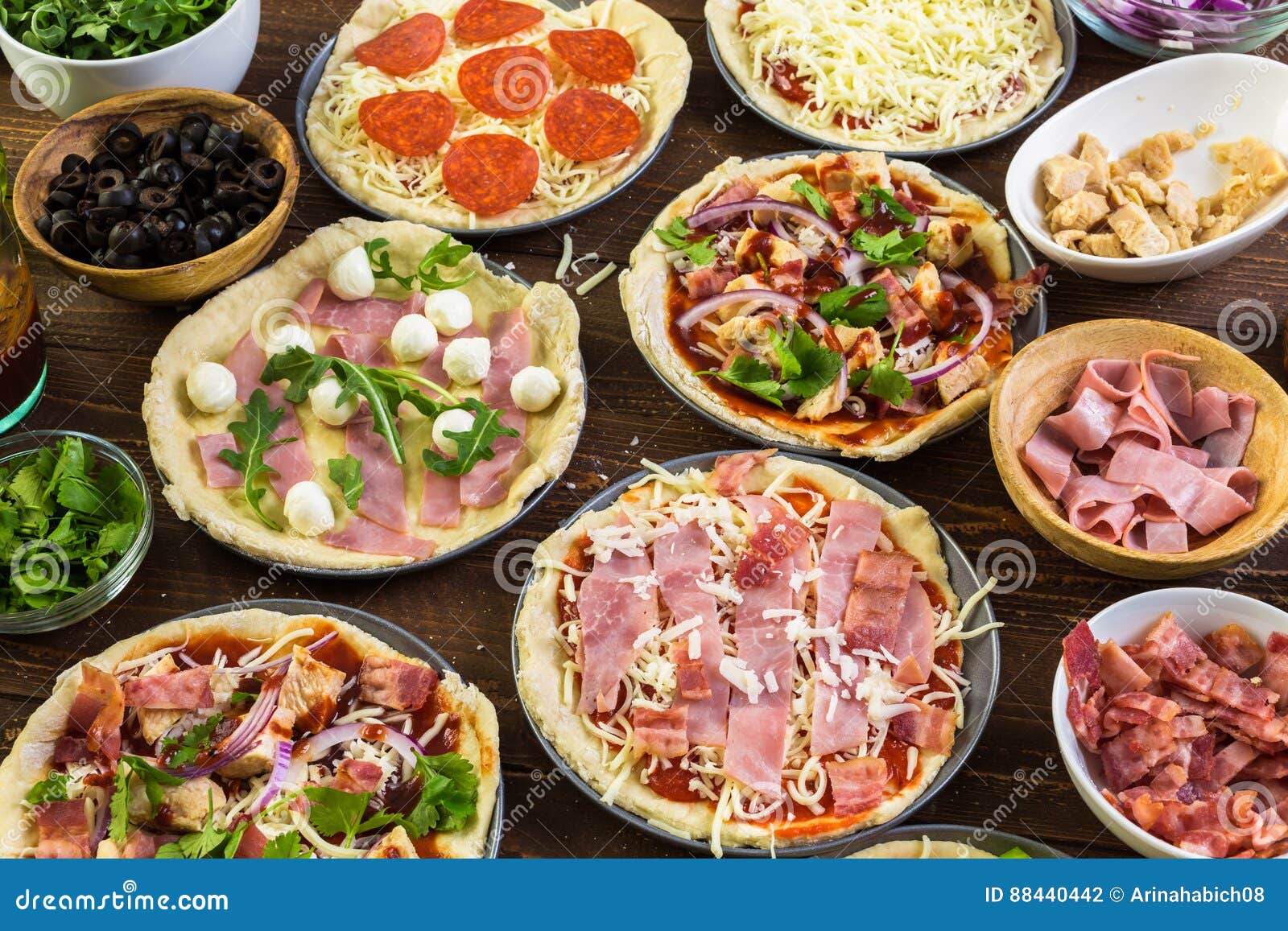 Small pizzas stock photo. Image of meat, mini, personalized - 88440442