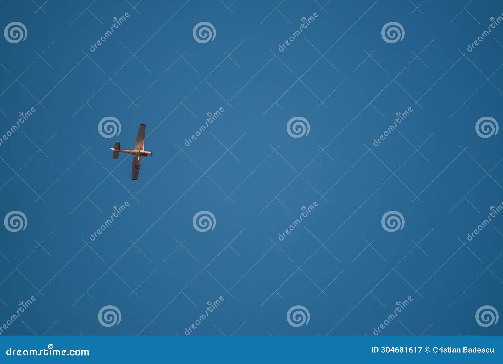 Small Plane Flying in the Blue Sky. Single Engine Cessna Aircraft Model ...