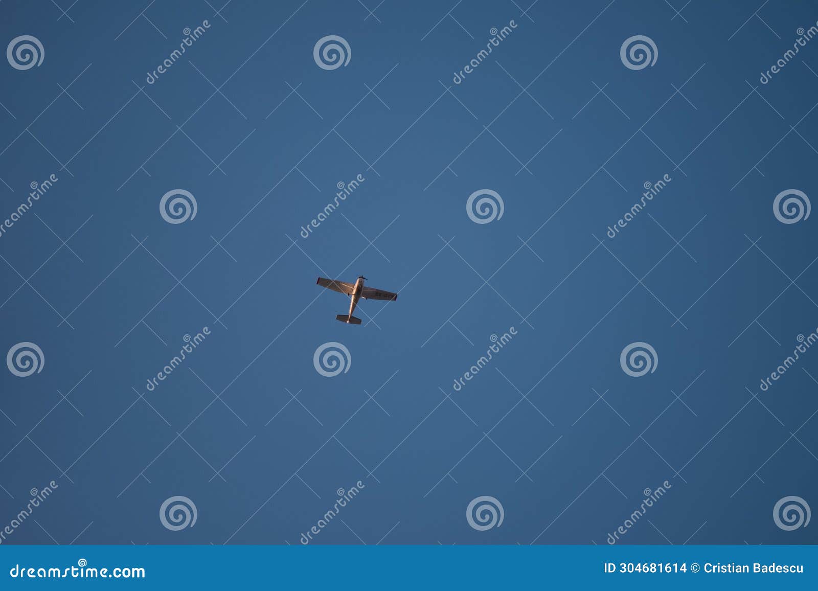 Small Plane Flying in the Blue Sky. Single Engine Cessna Aircraft Model ...
