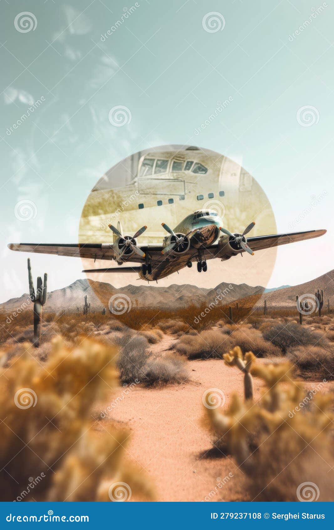 A Small Plane Flying Over a Desert Area. Generative AI Image. Stock ...