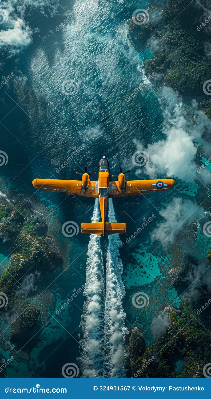 A Small Plane Flying Over the Ocean Stock Image - Image of underwater ...