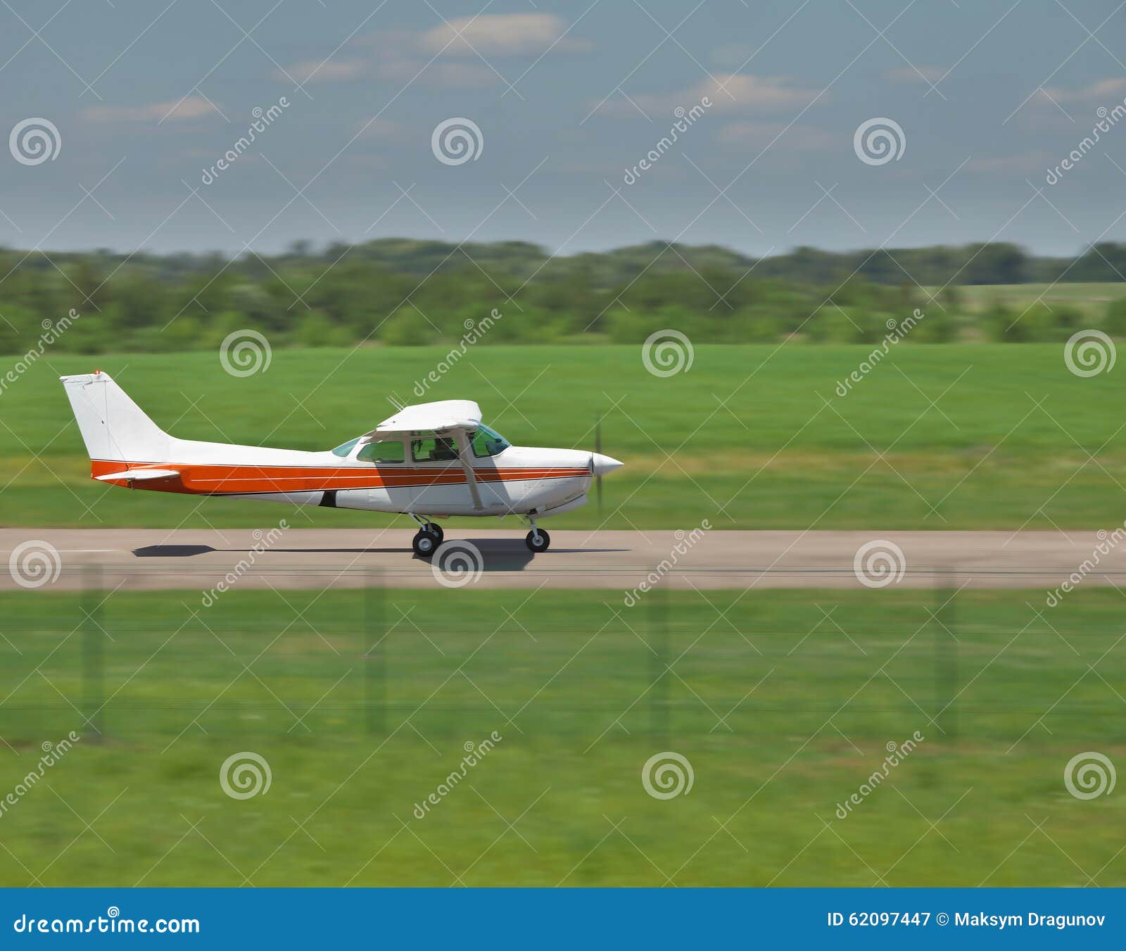 Small plane takeoff stock image. Image of propeller, runway - 62097447