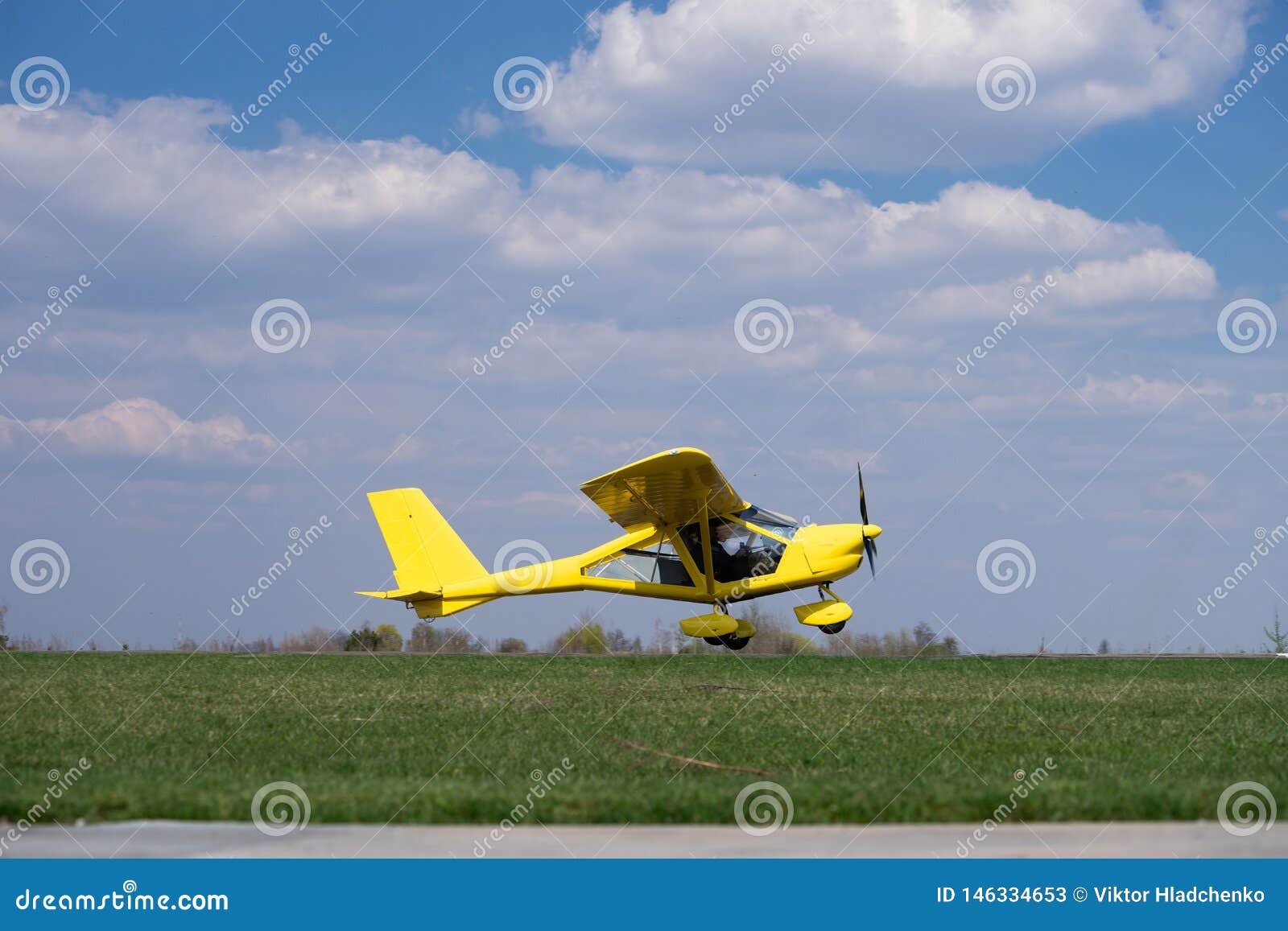 Small Plane Taking Off from Green Field. Concept of Increase and ...