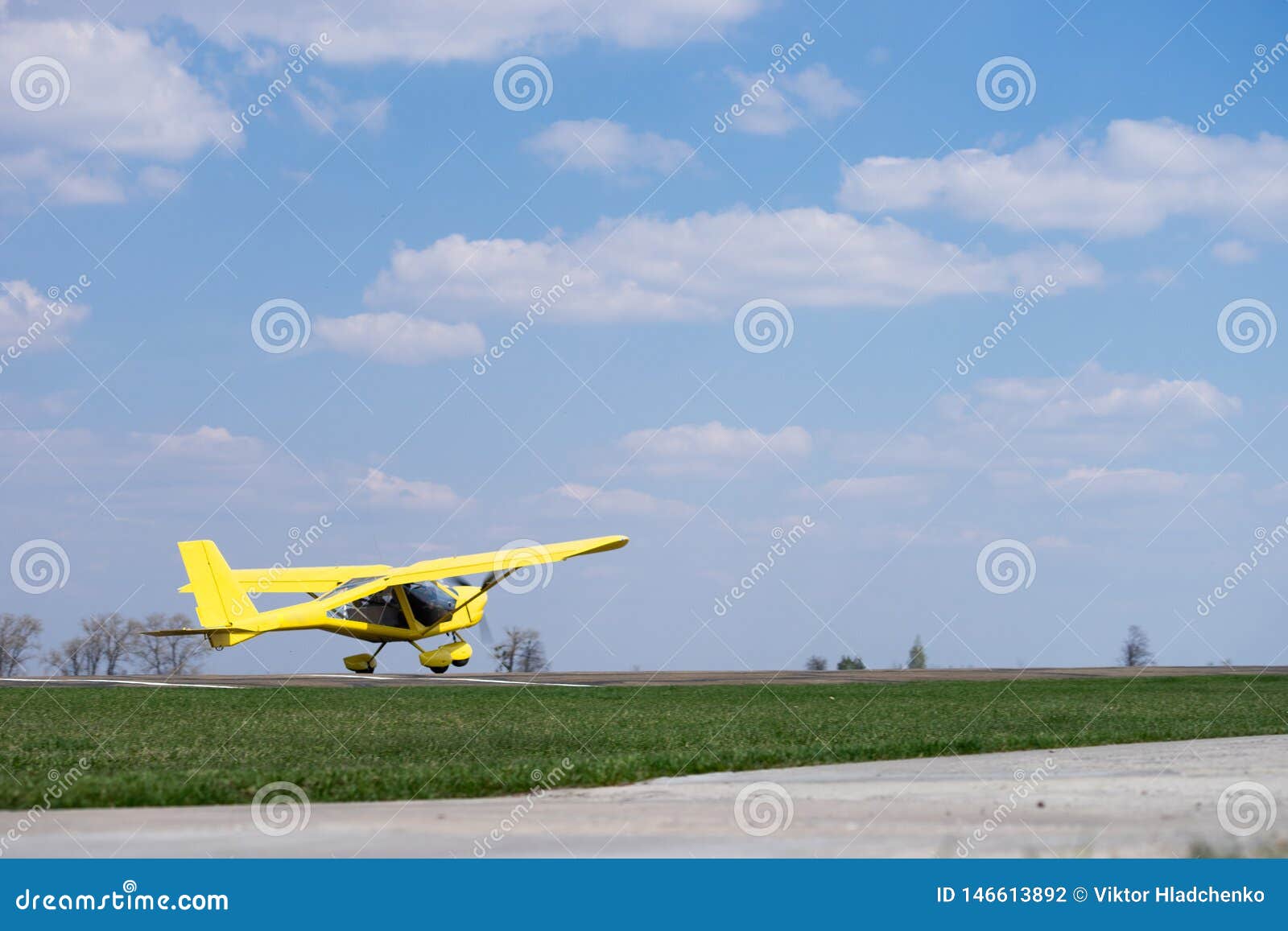 Small Plane Taking Off from Green Field. Concept of Increase and ...