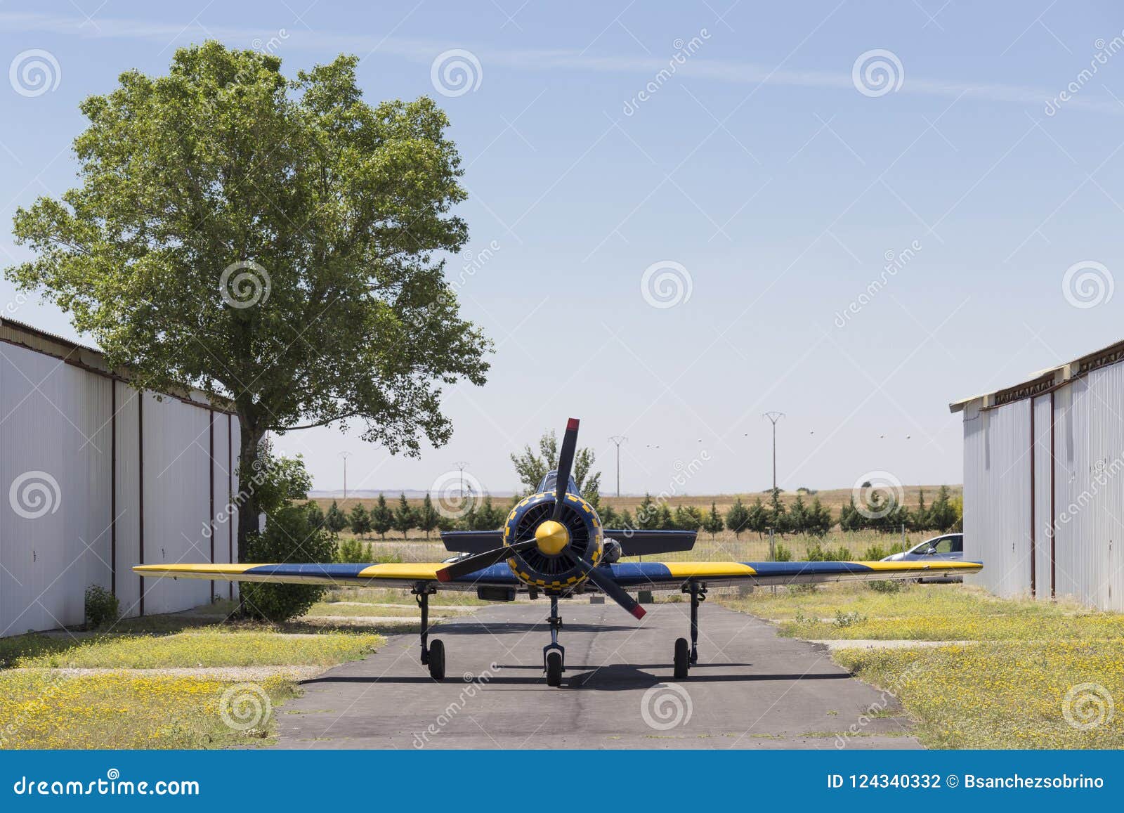 Small Plane between Two Rows of Hangars Stock Photo - Image of ...