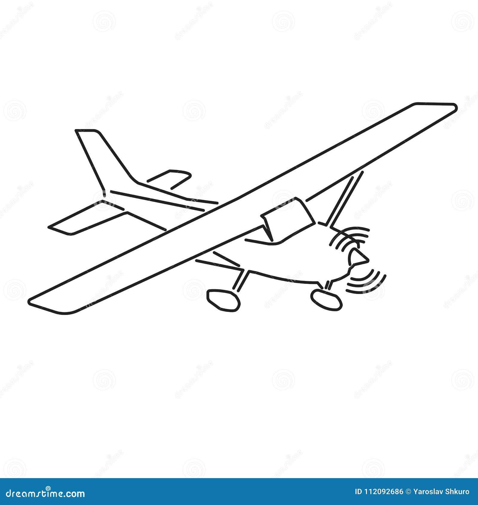 Small Plane Vector Illustration. Single Engine Propelled Aircraft Line ...