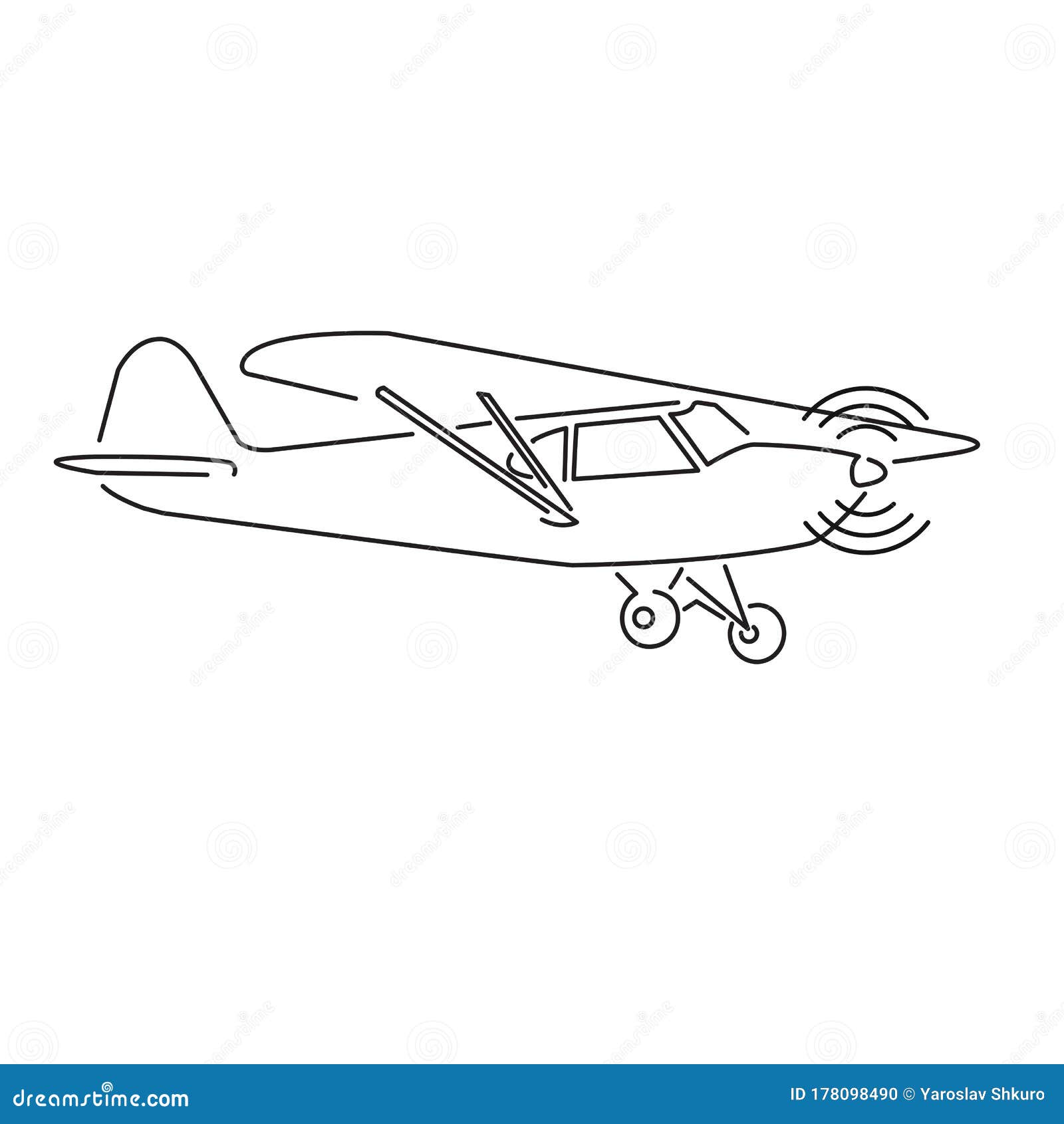 Small Plane Vector Illustration. Single Engine Propelled Aircraft Line ...