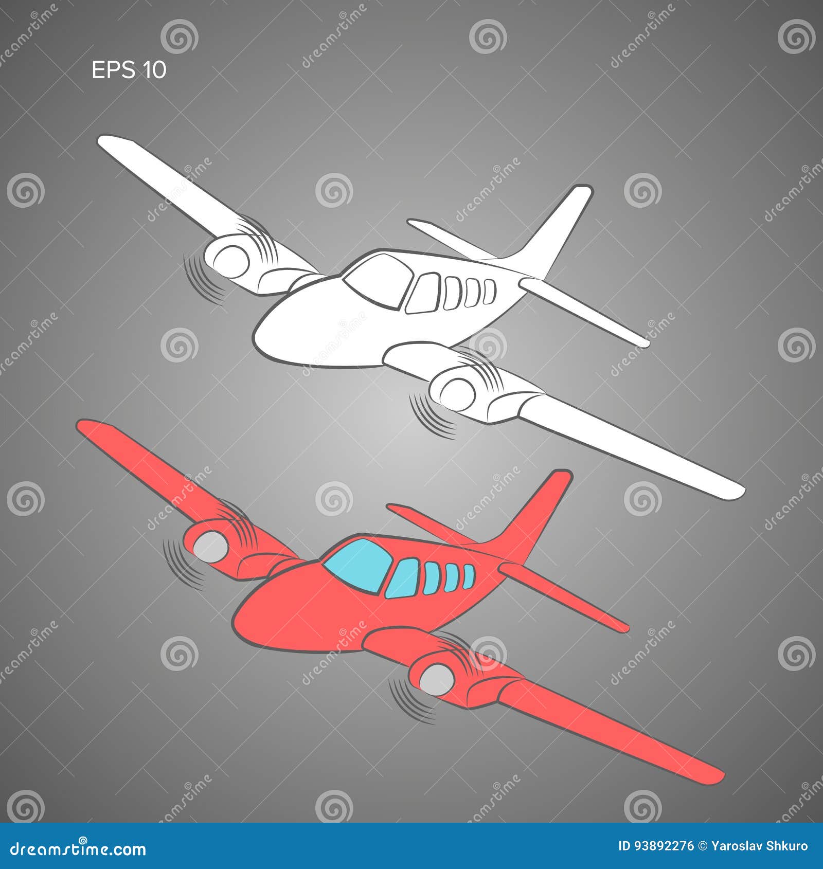 Small Plane Vector Illustration. Twin Engine Propelled Aircraft. Vector ...